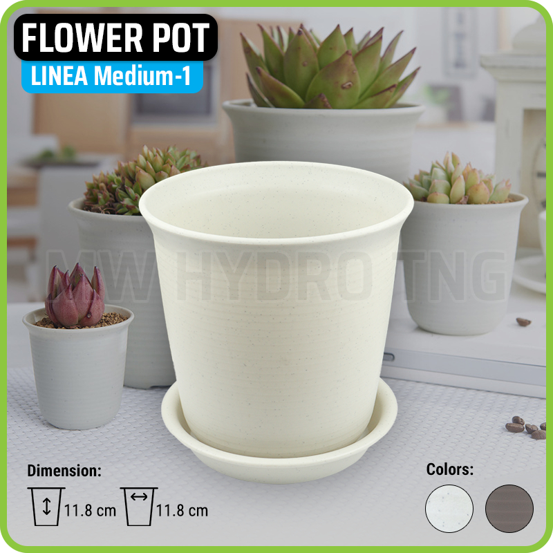 Jual Flower Pot with Saucer LINEA - Pot Tanaman Bunga Tebal dengan ...