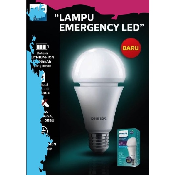 Jual Philips Lampu Emergency LED 7.5W 2000mAh Charge Battery | Shopee ...