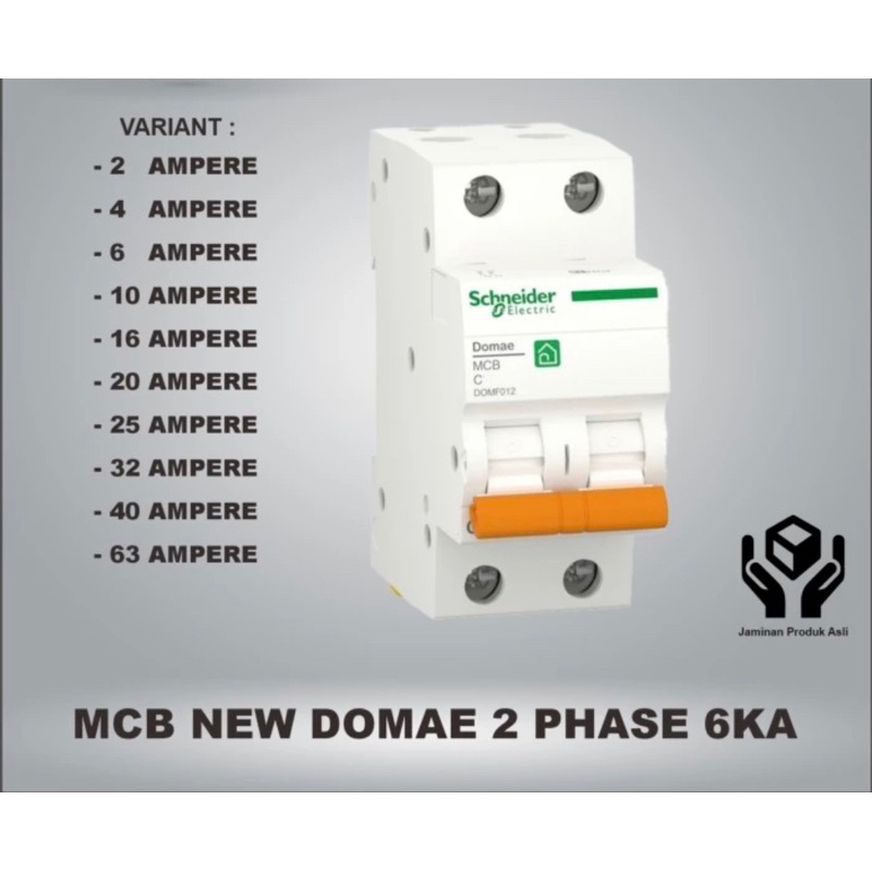 Jual MCB 2 PHASE NEW DOMAE 6kA SCHNEIDER 2 POLE 2P - 2 AMPERE s.d 63 ...
