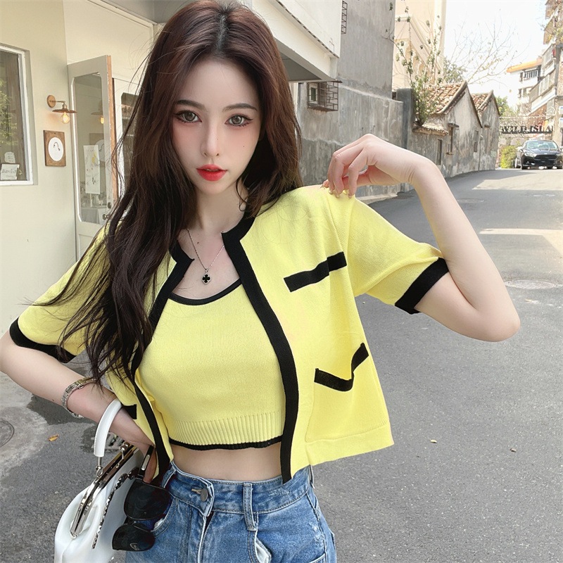 Jual AJWShop WAB Atasan Tanktop Cardigan Set Lengan Panjang Korean Style Kekinian Rajut Import ...