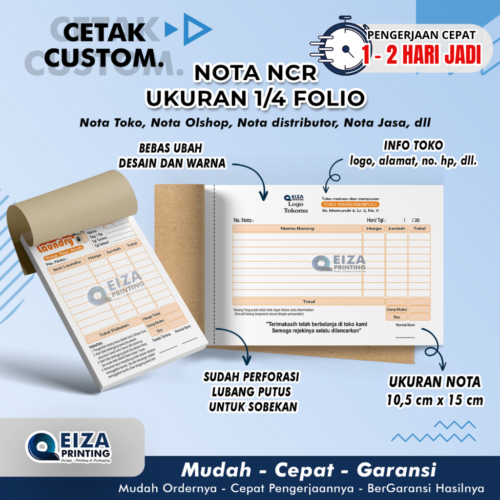 Jual [ 1/4 Folio ] Cetak Nota NCR Custom Desain Suka Suka / Cetak Nota ...