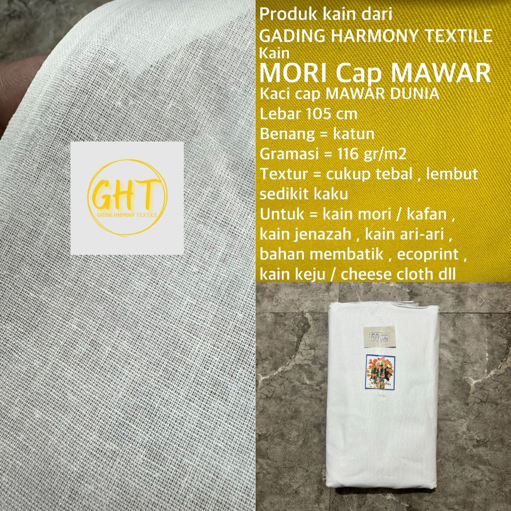 Jual ( per 25 cm ) kain MORI Cap MAWAR kaci mawar dunia lebar 105 cm ...