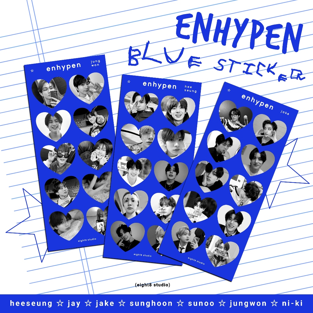 Jual (kiss cut) ENHYPEN blue sticker! ୨୧ sunghoon sunoo jungwon jay ...