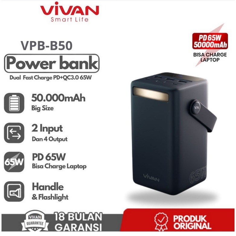 Jual VIVAN VPB-B50 Powerbank 50000mAh 4 Output 65W PD QC 3.0 - Power ...