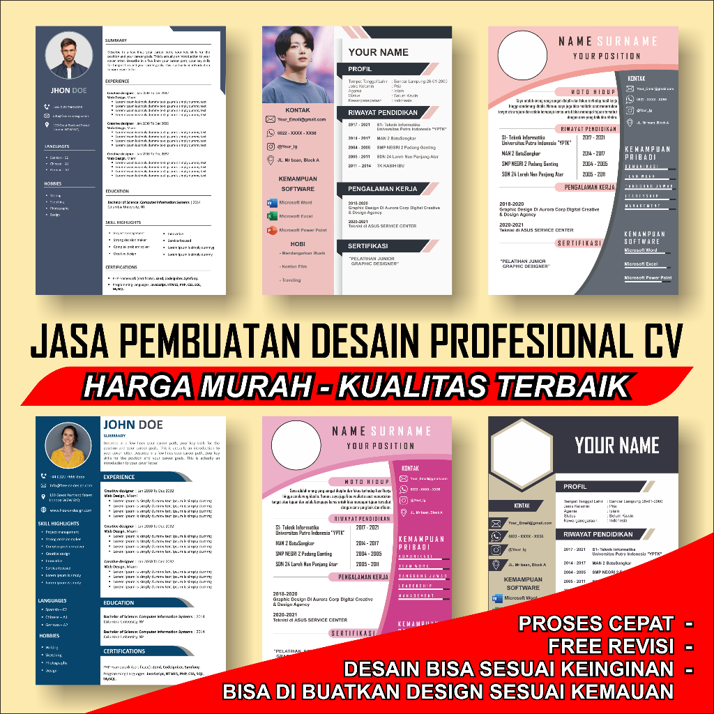 Jual Jasa Pembuatan Desain CV / Curriculum Vitae | Template Desain | Custome Desain CV | Jasa ...
