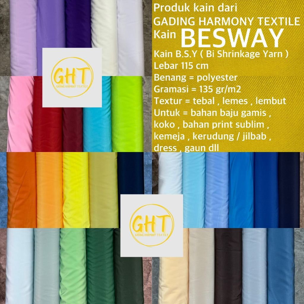 Jual ( per 25 cm ) kain BESWAY lebar 115 cm BSY tebal sunwash sanwos ...