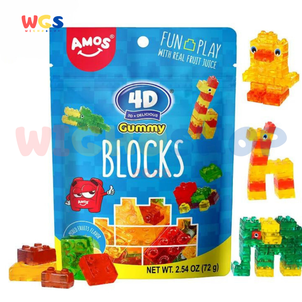 Jual AMOS 4D Gummy Blocks Candy Bricks, Edible Building Block For Kids ...