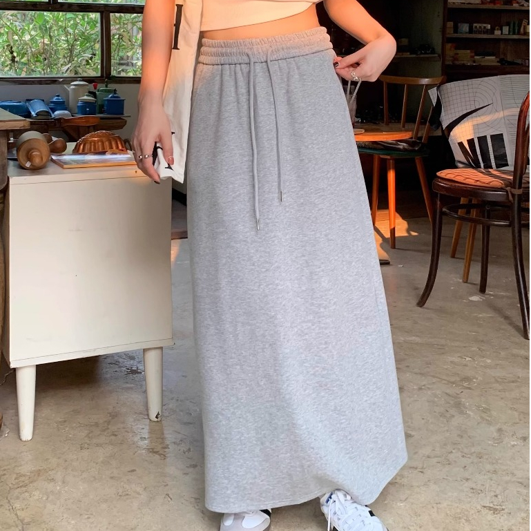 Jual Rok A-line Baru Korea/Rok Panjang Menengah Abu-abu Sederhana Modis ...