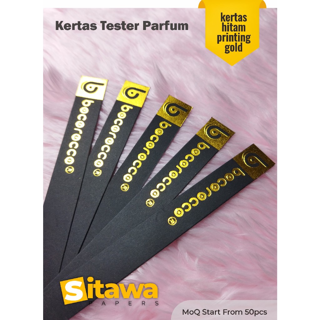 Jual Kertas Parfum Hitam Blotter Logo Tinta Emas Foil Gold Paper Scent ...