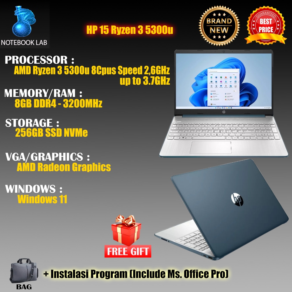 Jual laptop hp 15 spruce blue amd ryzen 3 5300u 8cpus speed 2.6ghz up ...