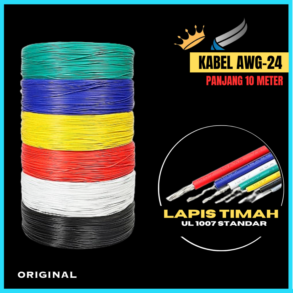 Jual Kabel Serabut 10m AWG 24 Std-UL1007 Tembaga Putih Tinned Copper ...