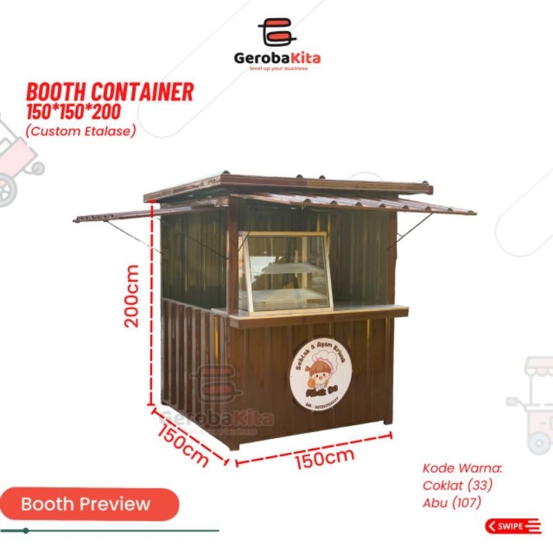 Jual booth kontainer ukuran 150x150x200 custom lantai + etalase ...