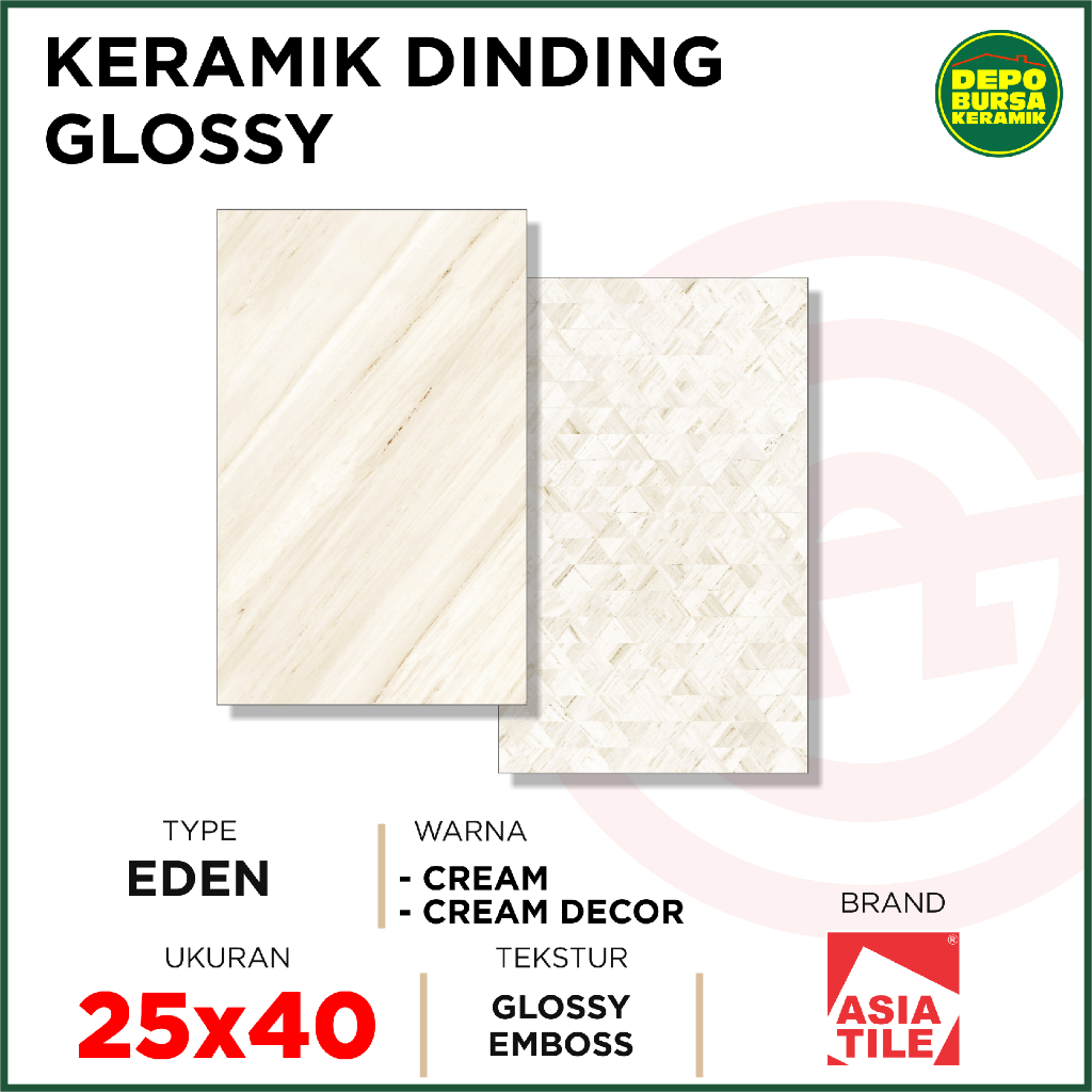 Jual Keramik Dinding Motif 25x40 EDEN CREAM SERIES -ASIA TILE- Glossy ...