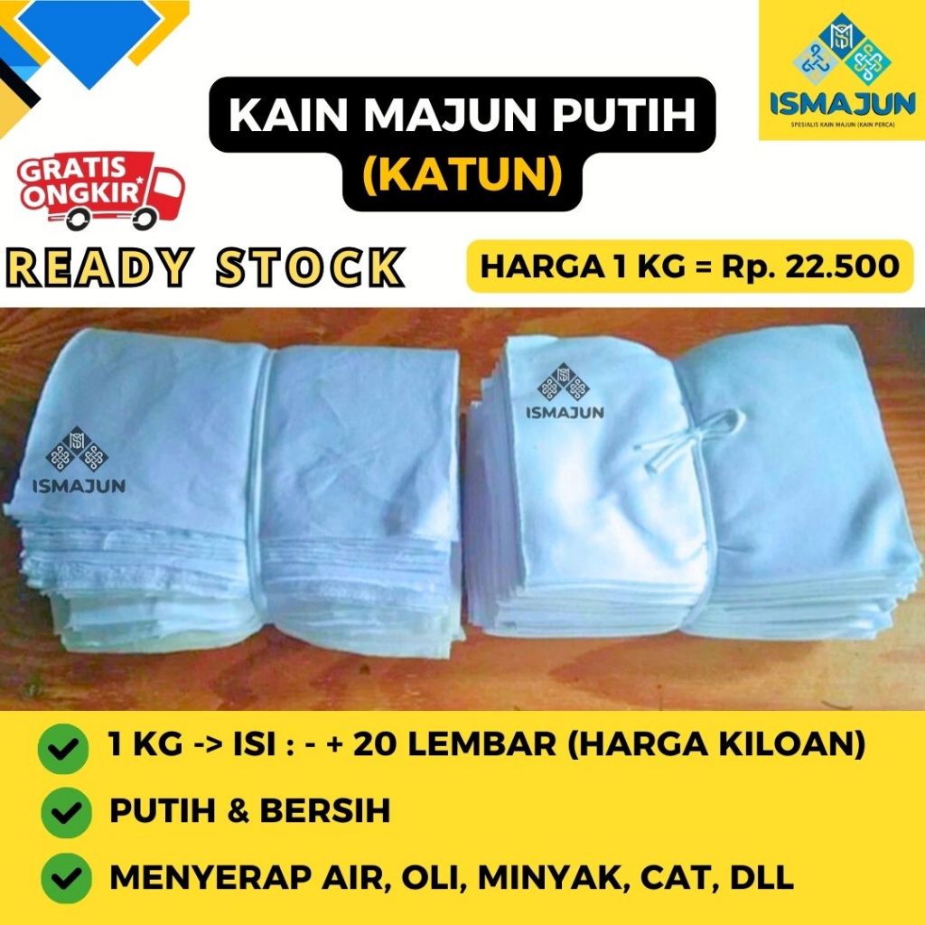 Jual KAIN LAP MAJUN PERCA PUTIH BAHAN KATUN TANPA JAHIT SERAP AIR ...