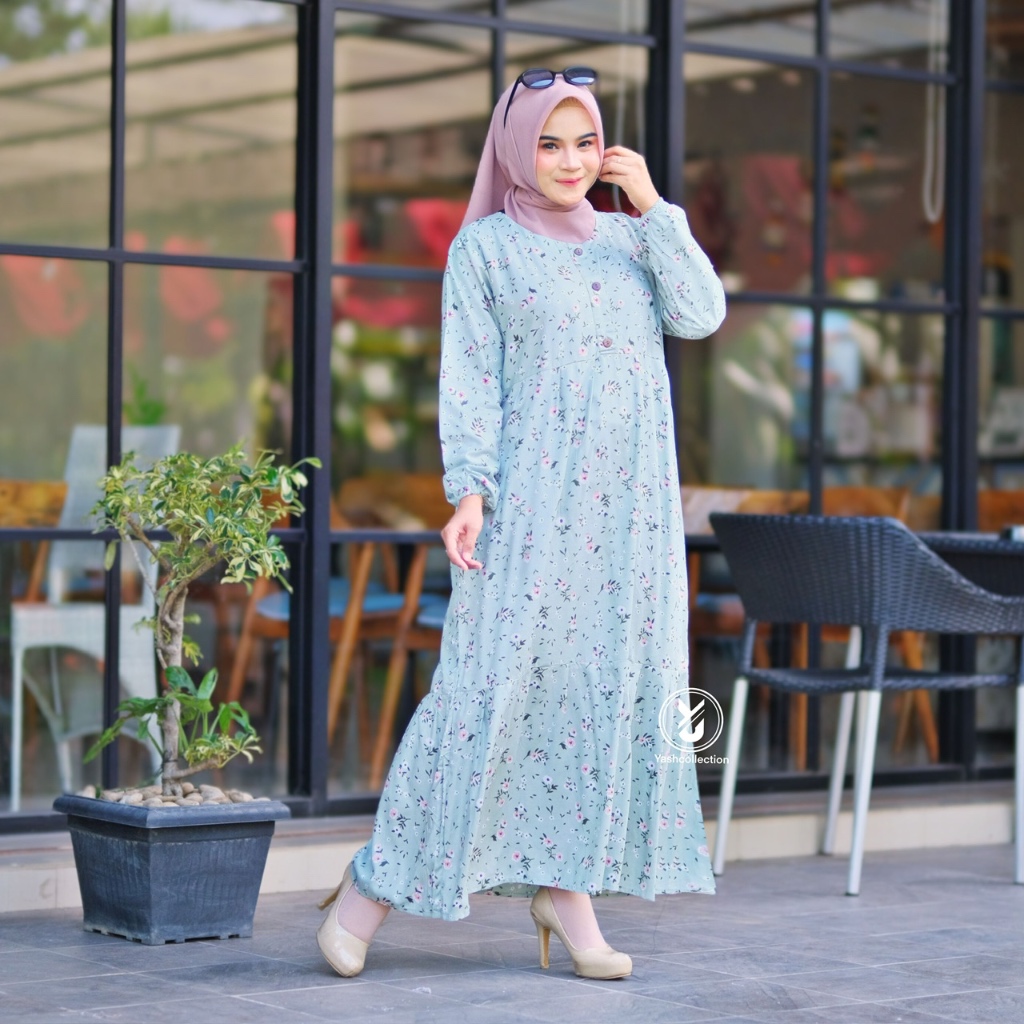 Jual Long Dress Susun Rayon Gamis Ruffle Homey Dress Rayon QIANA Busui ...