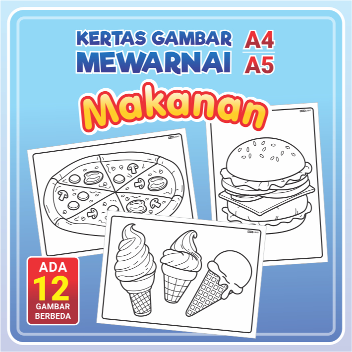 Jual Kertas Mewarnai A4 / A5 - MAKANAN / Coloring Sheet Anak PAUD TK ...