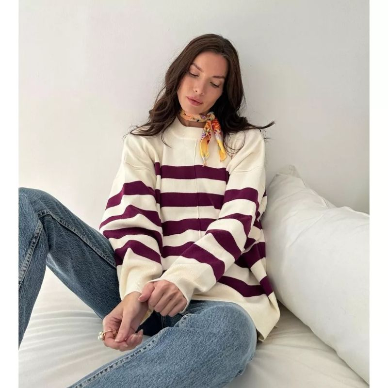 Jual Sweater rajut Oversize Stripe -DIORA SWEATER | Shopee Indonesia