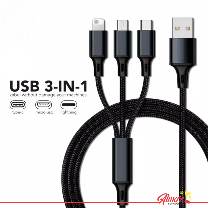 Jual Kabel Charger Handphone Hp Cabang 3 in 1 type c micro iphone Usb ...