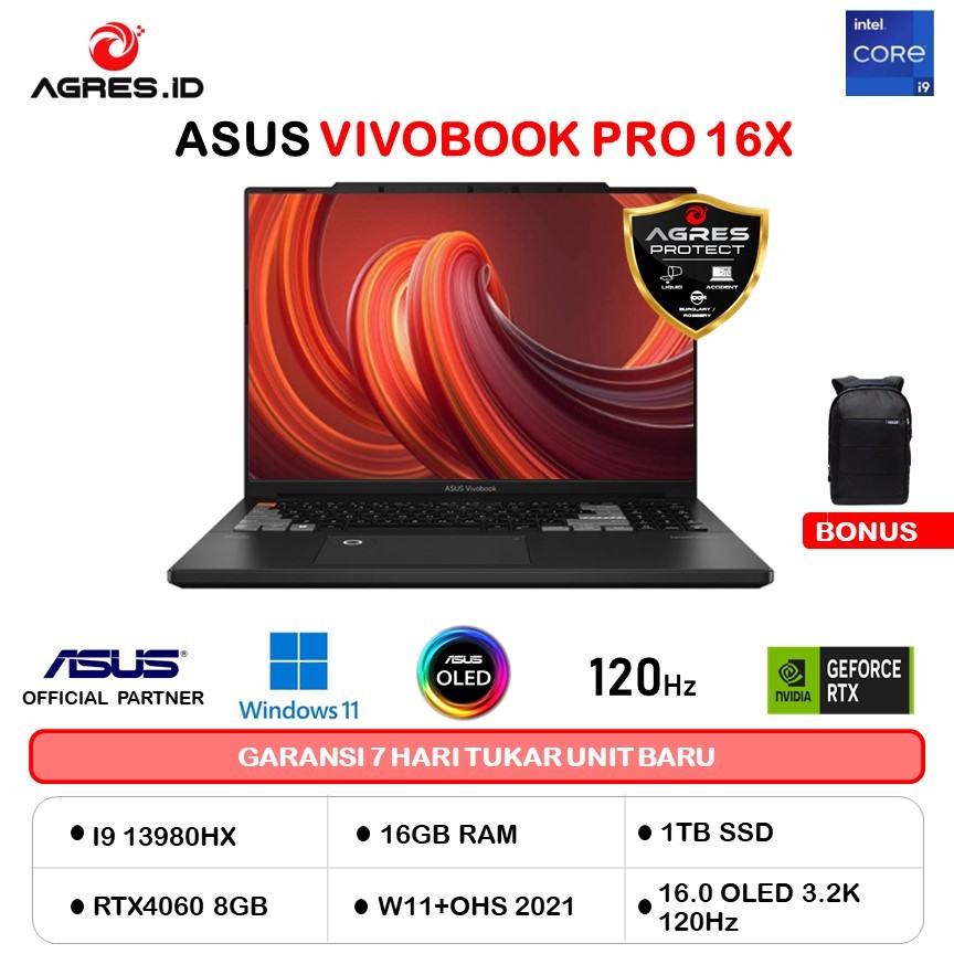 Jual ASUS VIVOBOOK PRO 16X OLED K6604JV I9 13980HX RTX4060 8GB/ 16GB 1TB W11+OHS 16.0 3.2K 120HZ ...