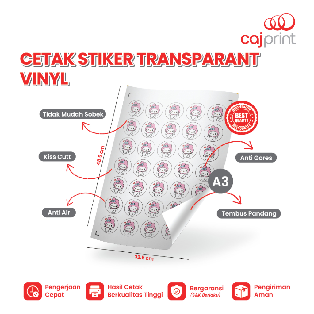 Jual Cetak Stiker Label Makanan Vinyl Transparant A3+ Cutting Kiss Cut ...