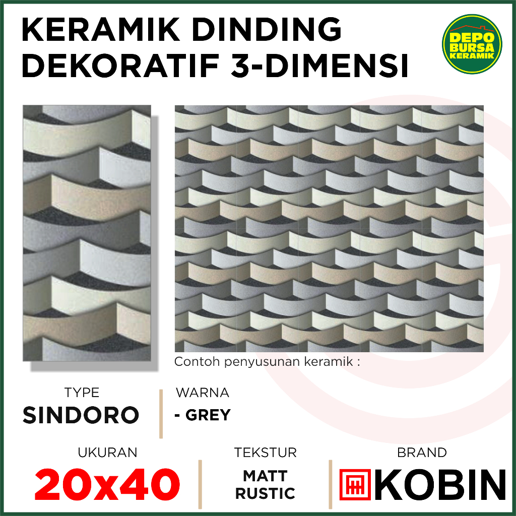 Jual Keramik Dinding Kasar 20x40 SINDORO GREY -KOBIN- Rustic&Flat ...