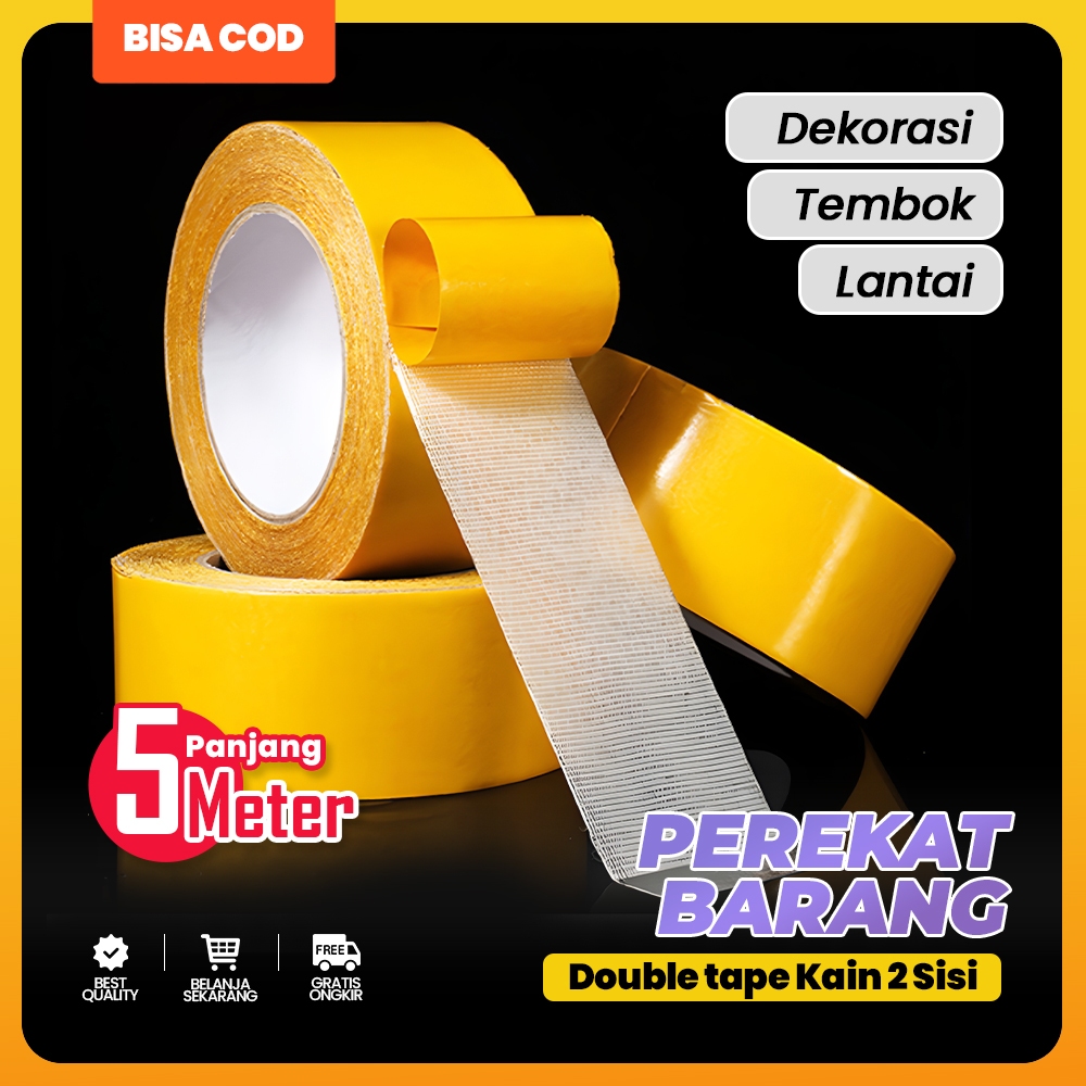 Jual Lakban Kuning Double Tape Selotip Lem Perekat Kuat Dinding Isolasi ...