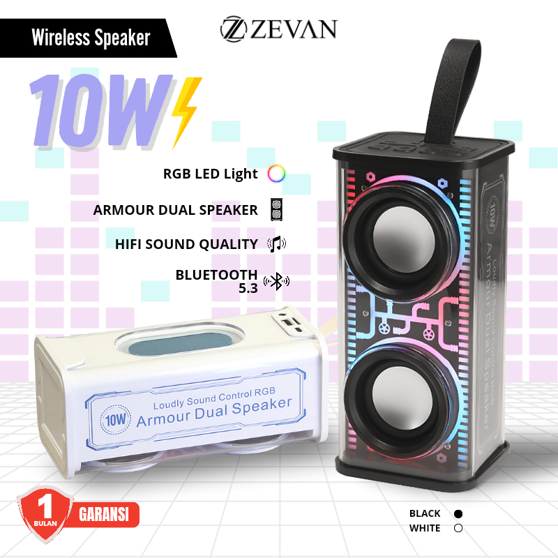 Jual ZEVAN Speaker Bluetooth Dual-Horn Transparent RGB Light Portable ...