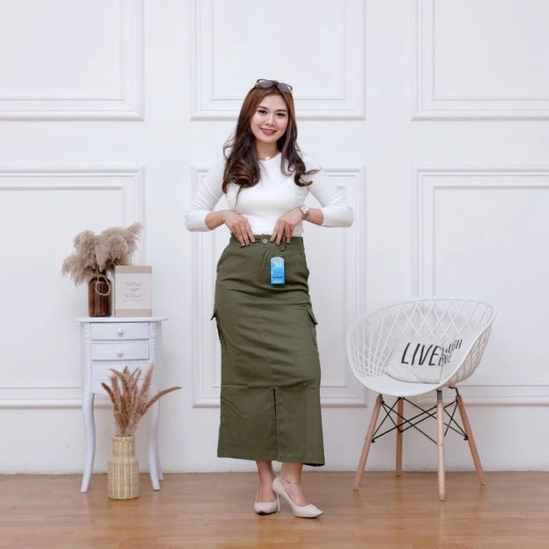 Jual Kenzy Cargo Skirt Rok Belah Koren Style Katun Twill | Shopee Indonesia