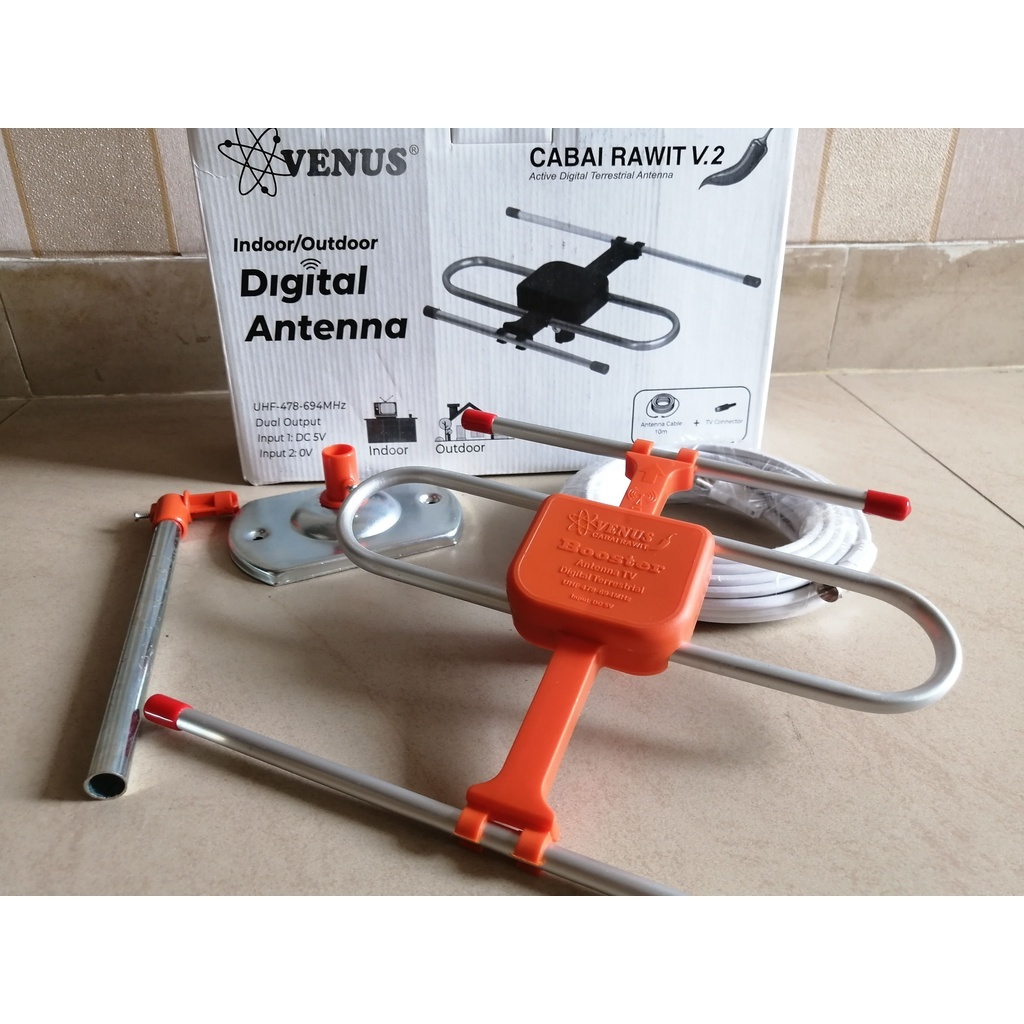 Jual Antena TV Digital Indoor Outdoor Venus Cabai Rawit V2 2-Output ...