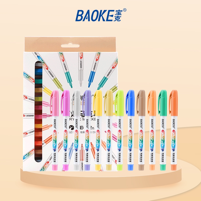 Jual BAOKE Pena Spidol Akrilik untuk Kaca Batu Keramik 12 Warna/Set ...