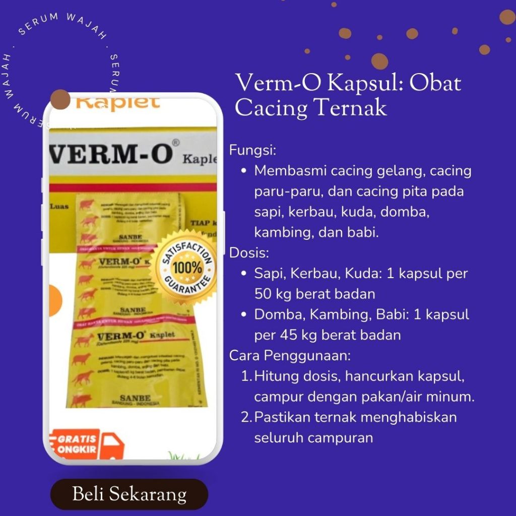 Jual VERM O KAPLET (1 STRIP @10 KAPLET) - obat cacing sapi kerbau domba ...