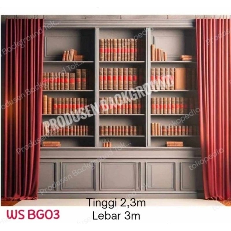 Jual 3x2,5m Kain Background Wisuda Latar Rak Buku Studio Foto WS BG03 ...