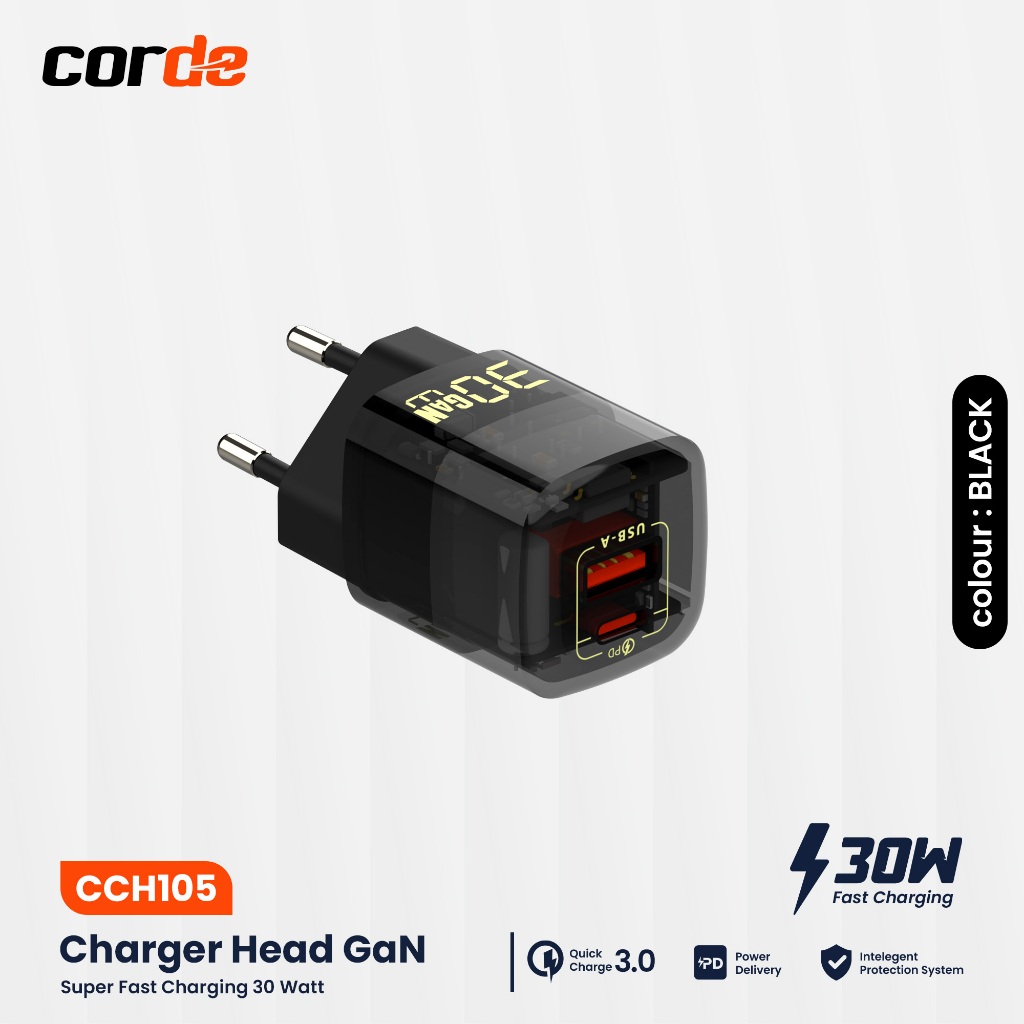 Jual CORDE GaN Charger Fast Charging 30 Watt PD QC 3.0 - CCH105 | Shopee Indonesia