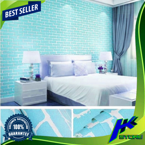 Jual Wallpaper Dinding Motif Bata 45cm X 5m Bata Biru Tosca Klasik ...