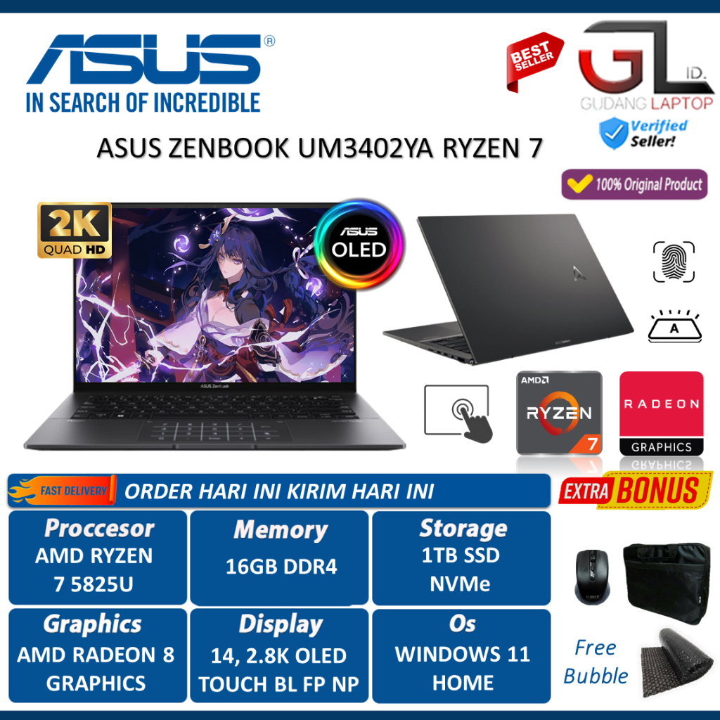 Jual Laptop Asus Zenbook 14 UM3402YA Ryzen 7 5825U 16gb 1tb 2.8K OLED ...