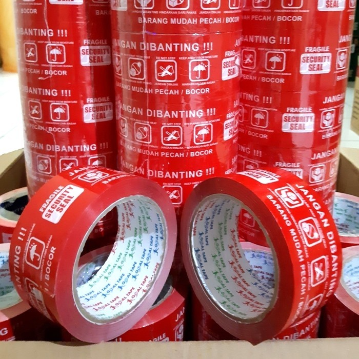 Jual LAKBAN FRAGILE MERAH 2"(48MM × 90Y FULL) SUPER MURAH PANJANG TEBAL ...
