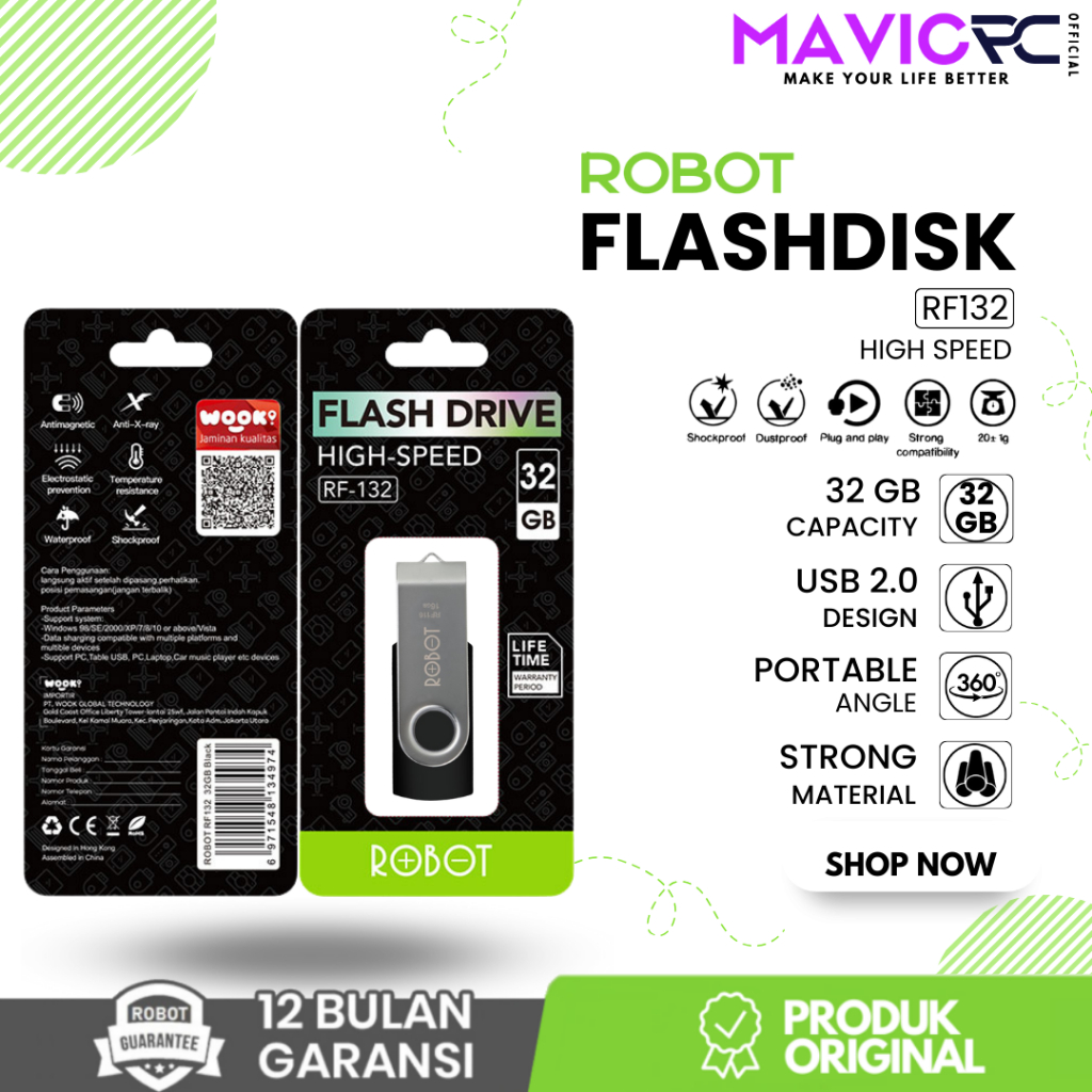 Jual ROBOT RF132 Flashdisk 32GB Real Capacity Flash Disk Plug and Play - Garansi Resmi 1 Tahun ...