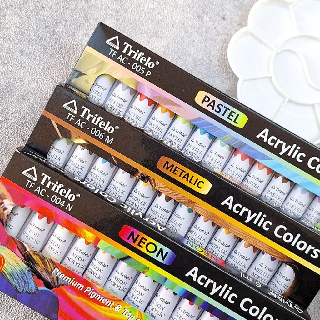 Jual TRIFELO Cat Acrylic Akrilik 12 warna 6 ml Pastel Neon Metalic ...