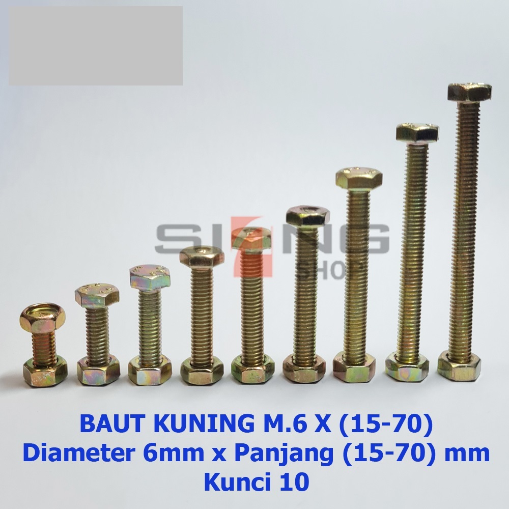 Jual Baut dan Mur Besi M6 (10-100) Isi 10 pcs Kuning Kunci 10 Drat ...