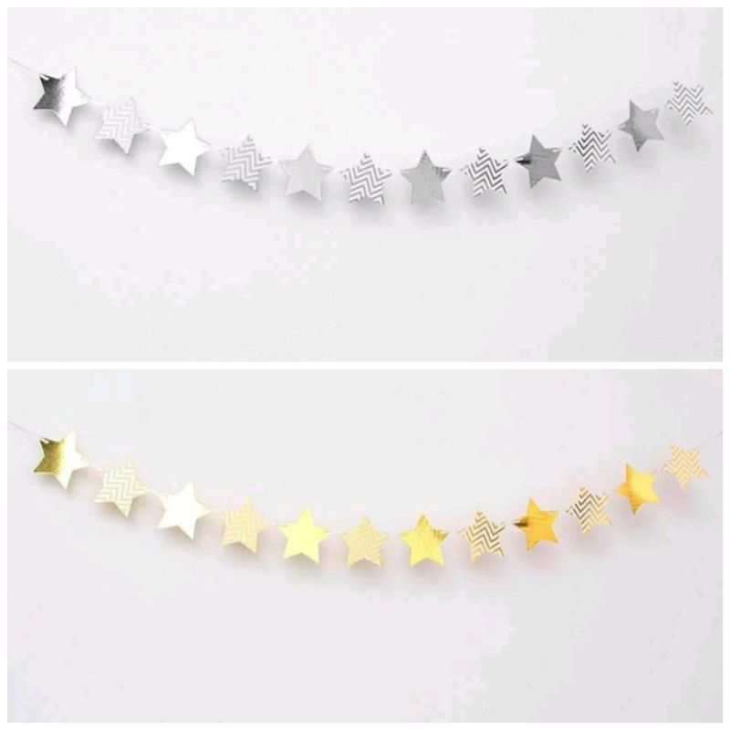 Jual Banner bintang silver motif garis banner bintang gold motif garis ...