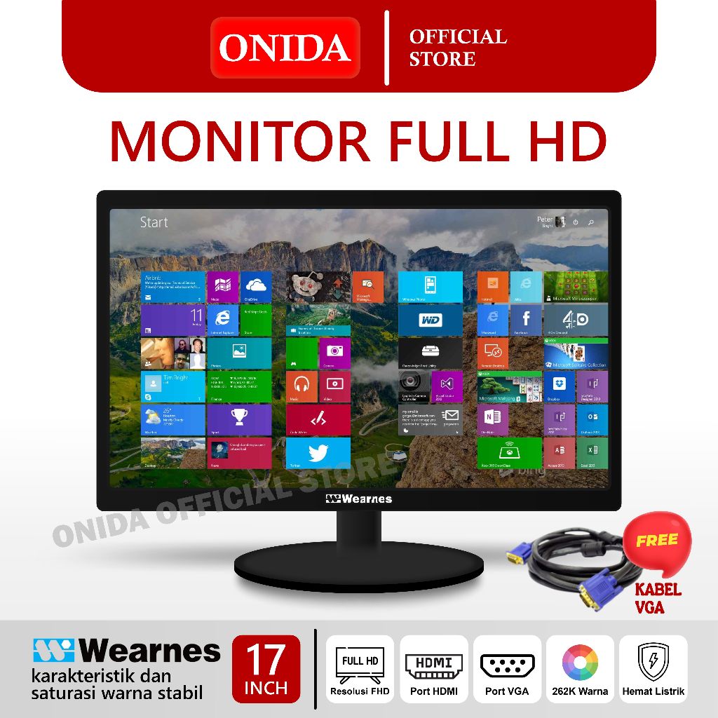 Jual Monitor 17 Inch Wearnes LED VGA HDMI Wide Baru Bergaransi | Shopee ...