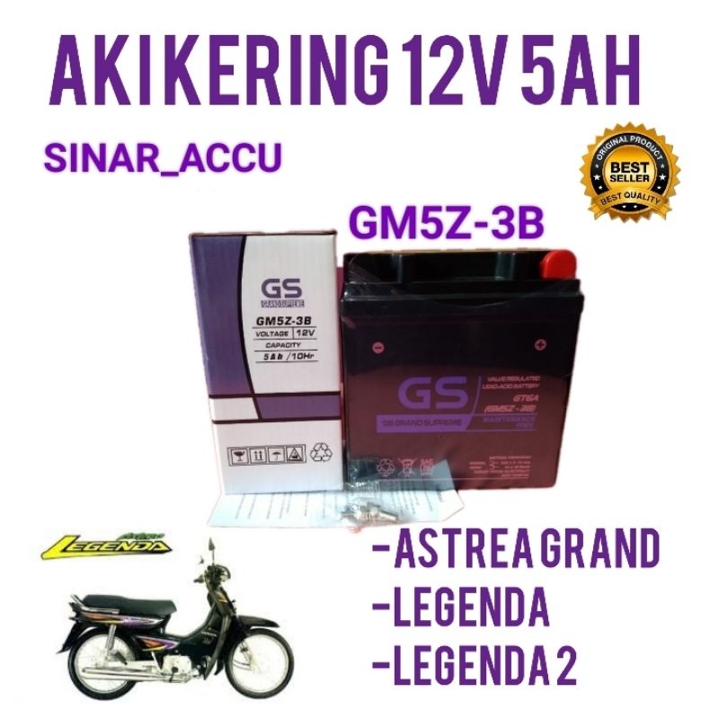 Jual Aki motor astrea grand, legenda aki gs grand supreme gm5z-3b aki kering 12v 5ah | Shopee ...