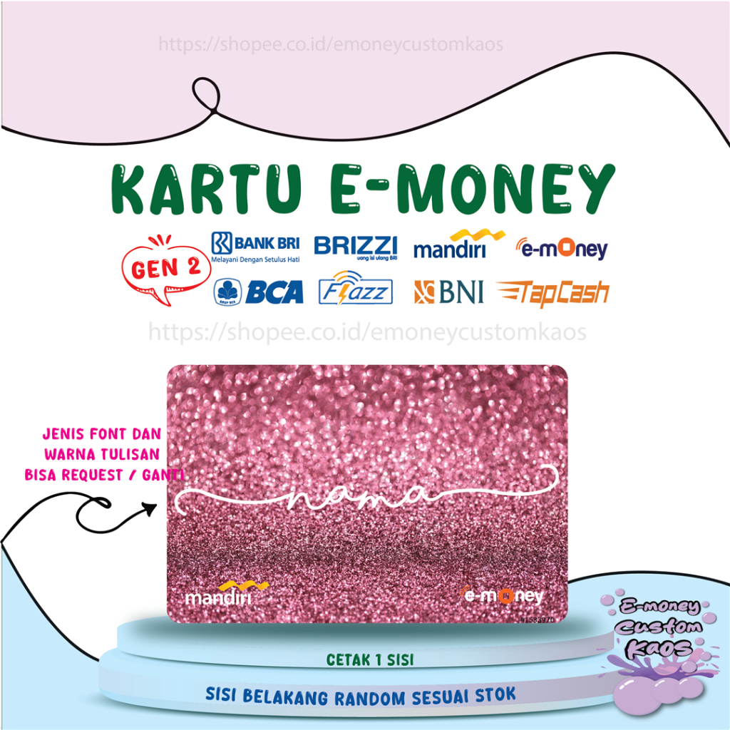 Jual KARTU EMONEY ETOLL NAMA GLITTER DARK PINK MANDIRI FLAZZ BCA BNI ...