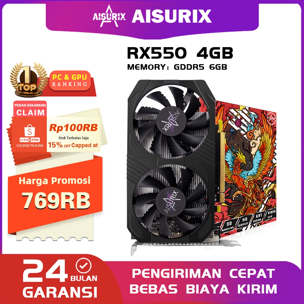 Jual AISURIX RX550 4GB VGA Card D5 LP GPU GDDR5 128bit Desktop computer ...