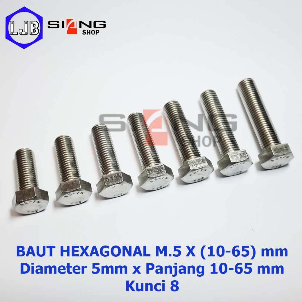 Jual Baut Hex M5 Stainless 304 THE A2-70 Panjang 10 sd 65mm | Shopee Indonesia