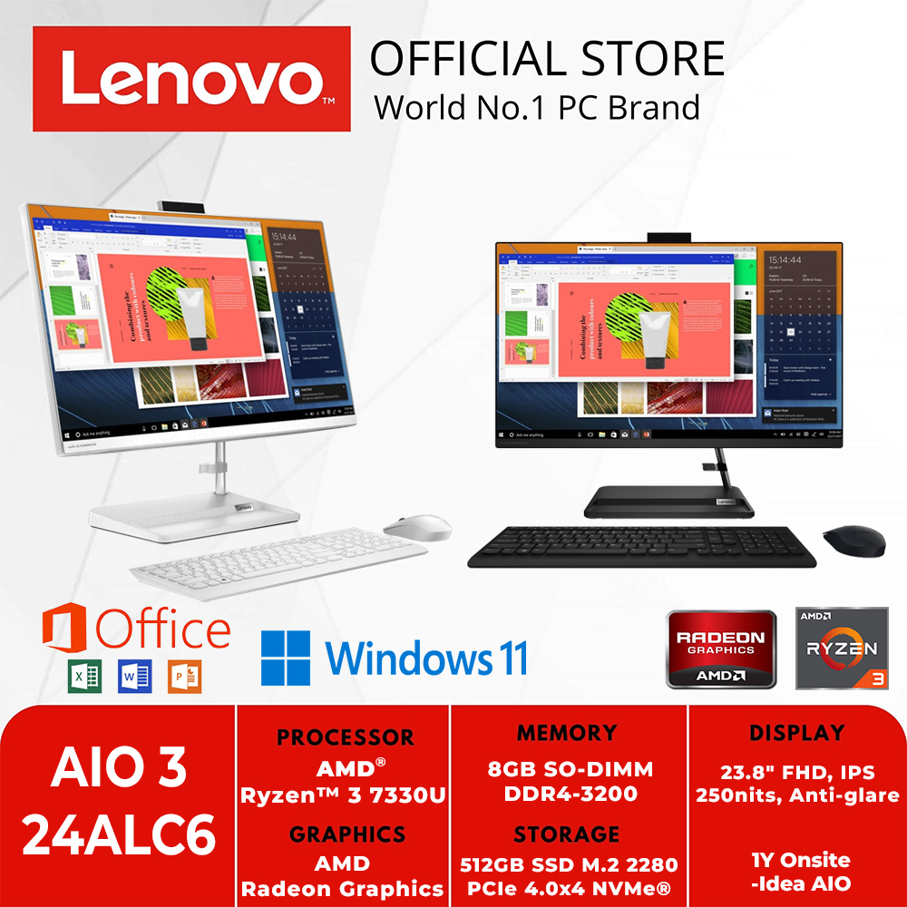 Jual LENOVO AIO ALL IN ONE 3 24ALC6 AMD RYZEN 3-7330U 8GB 512GB W11+OHS ...