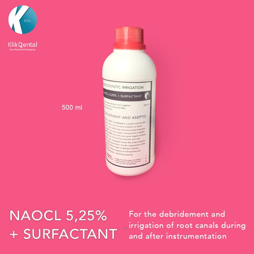 Jual KLIK DENTAL Endodontic Irrigation NAOCL 5,25% + Surfactant 500Ml ...