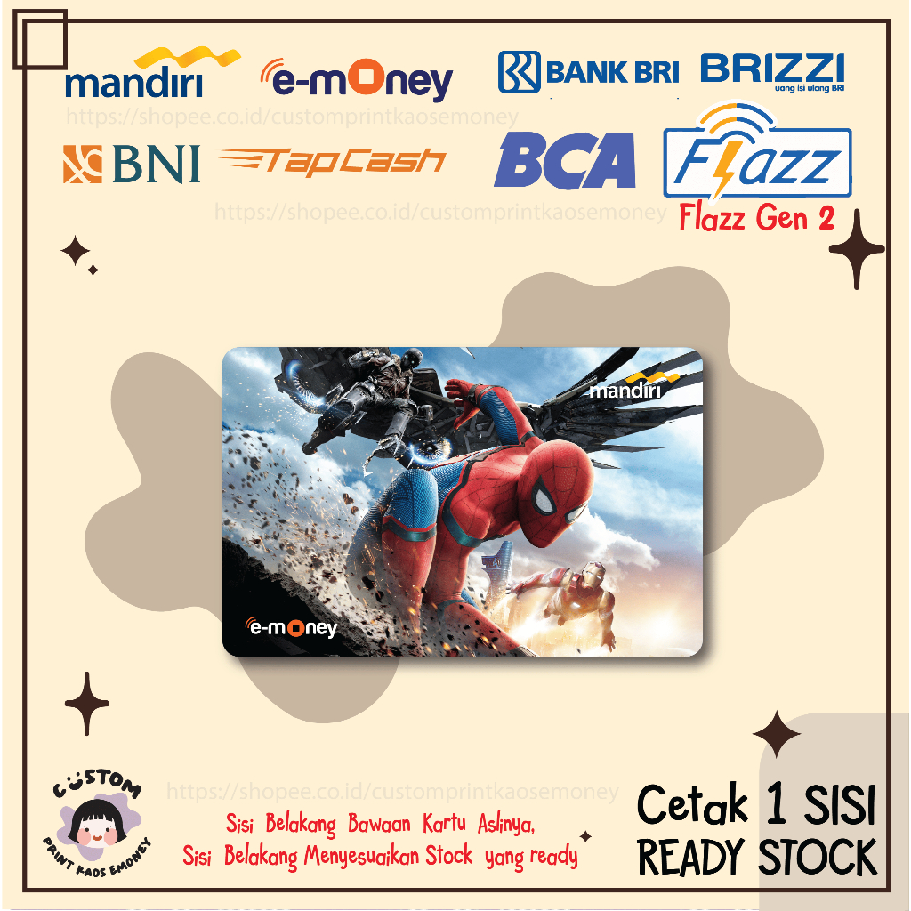 Jual KARTU EMONEY ETOLL SUPERHERO SPIDERMAN MARVEL AVENGERS E MONEY ETOLL MANDIRI FLAZZ BCA GEN ...