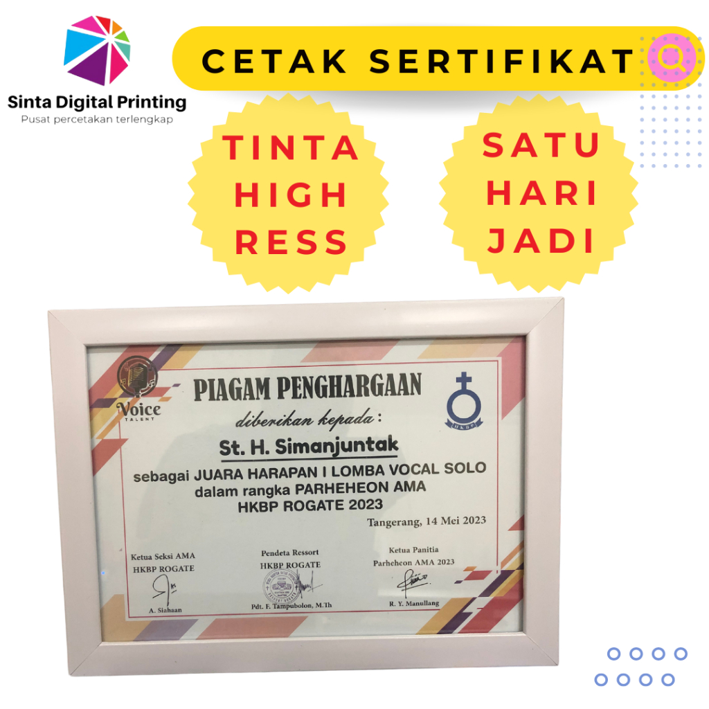 Jual Cetak Sertifikat Piagam Penghargaan Bahan Art Carton 260 / 230 A4 ...