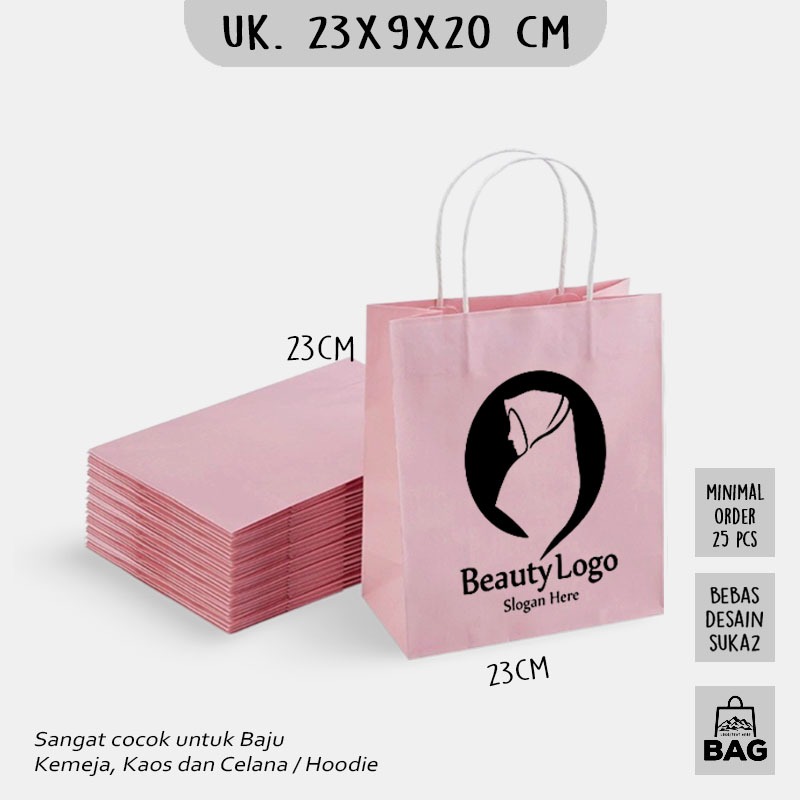Jual (+CETAK) Paper Bag Jumbo Pink 23x9x20 CM / Paper Bag Kado Packing ...